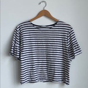 Zara | Tops | Zara Stripe Ruffle Sleeve Top | Poshmark